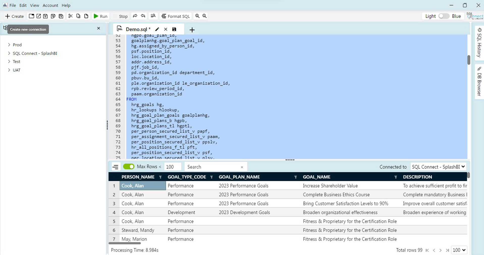 SQLConnect - An Oracle Cloud Tool by SplashBI!