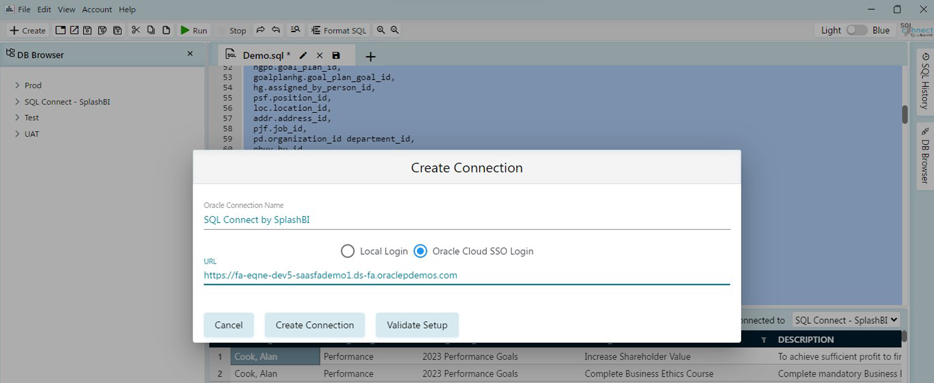 SQLConnect - An Oracle Cloud Tool by SplashBI!